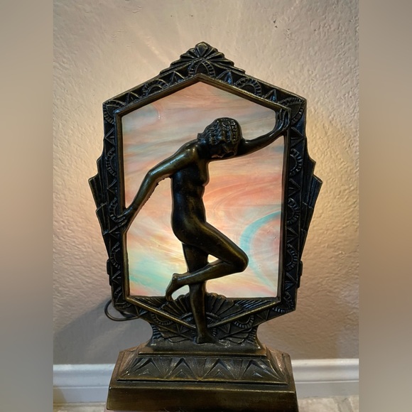 Vintage | Accents | Art Deco Nude Lady Tv Lamp Pink Slag Glass ...